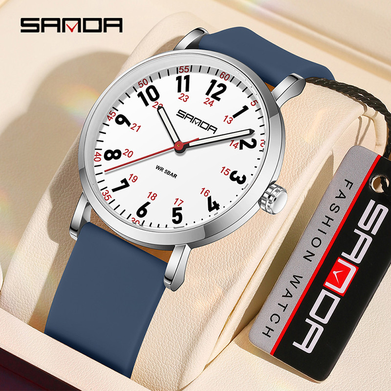 SANDA New Solid Color Quartz Multifunctional Timing Watch Waterproof ...
