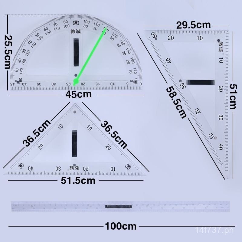 Large Plastic Magnetic Transparent Set Square Protractor Ruler ...