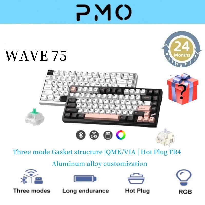 PMO WAVE75 aluminum alloy three mode customized mechanical RGBkeyboard ...