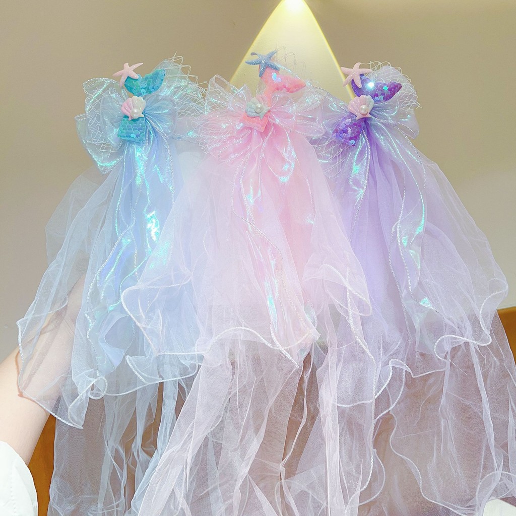 Girls Veil Princess Hair Accessories Crown Mermaid Hair Clip Children ...