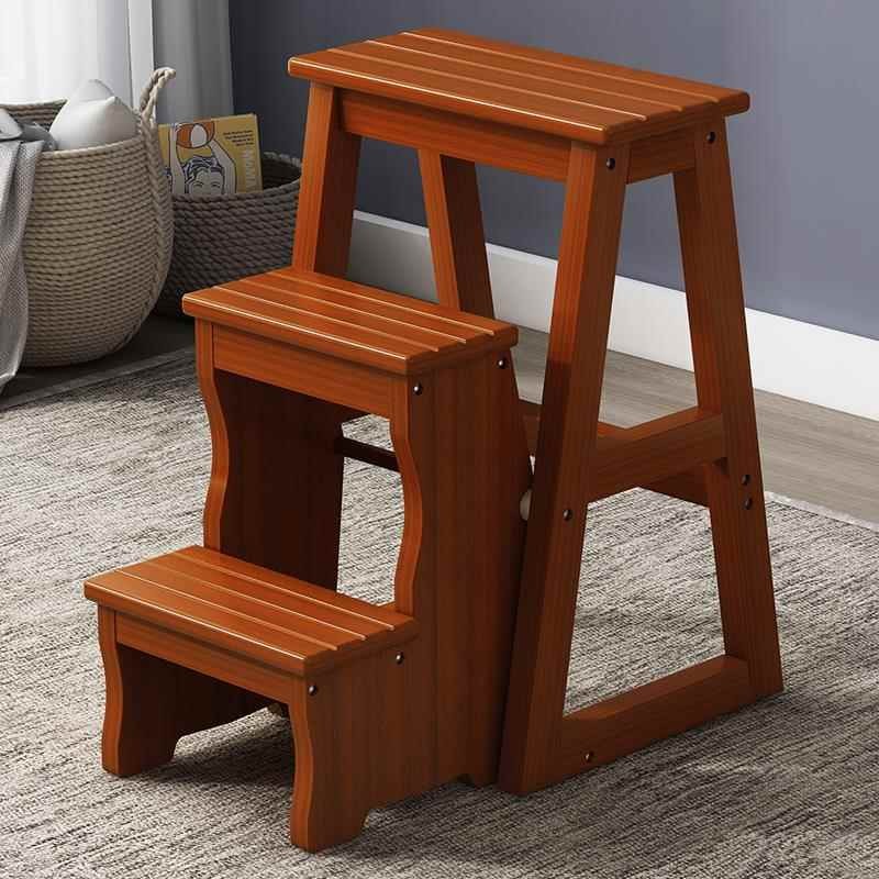 Solid Wood Ladder for Home Use, Foldable Multi-Functional Three-Step ...
