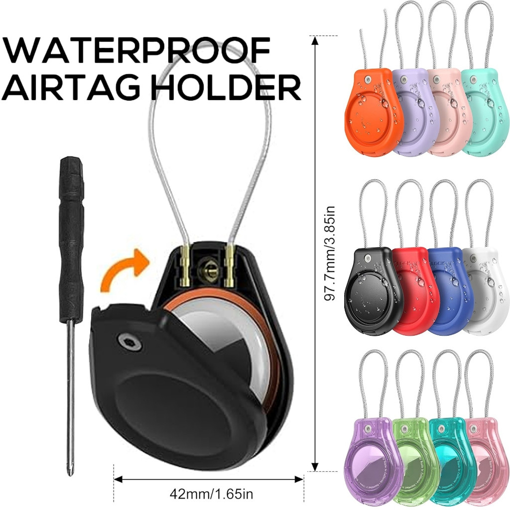 Waterproof AirTag Keychain Holder Air tag Lock Case with Wire Cable ...