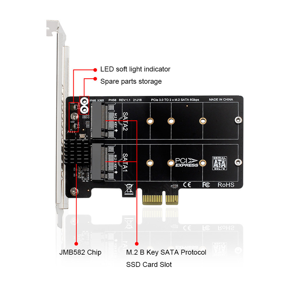 M.2 SATA To PCIE Expansion Card Double Disc M2 SATA Extended Card PCIe ...