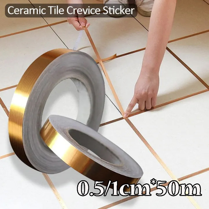 50M PVC Gold Floor Tile Gap Tape Wall Tile Strip Seam Sticker Copper ...