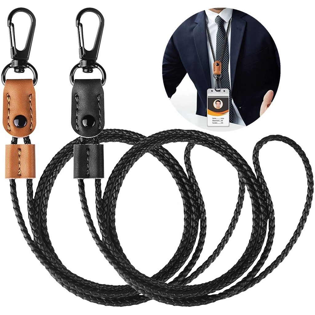 Braided Leather Long Badge Lanyard Adjustable String Strap for Staff ...