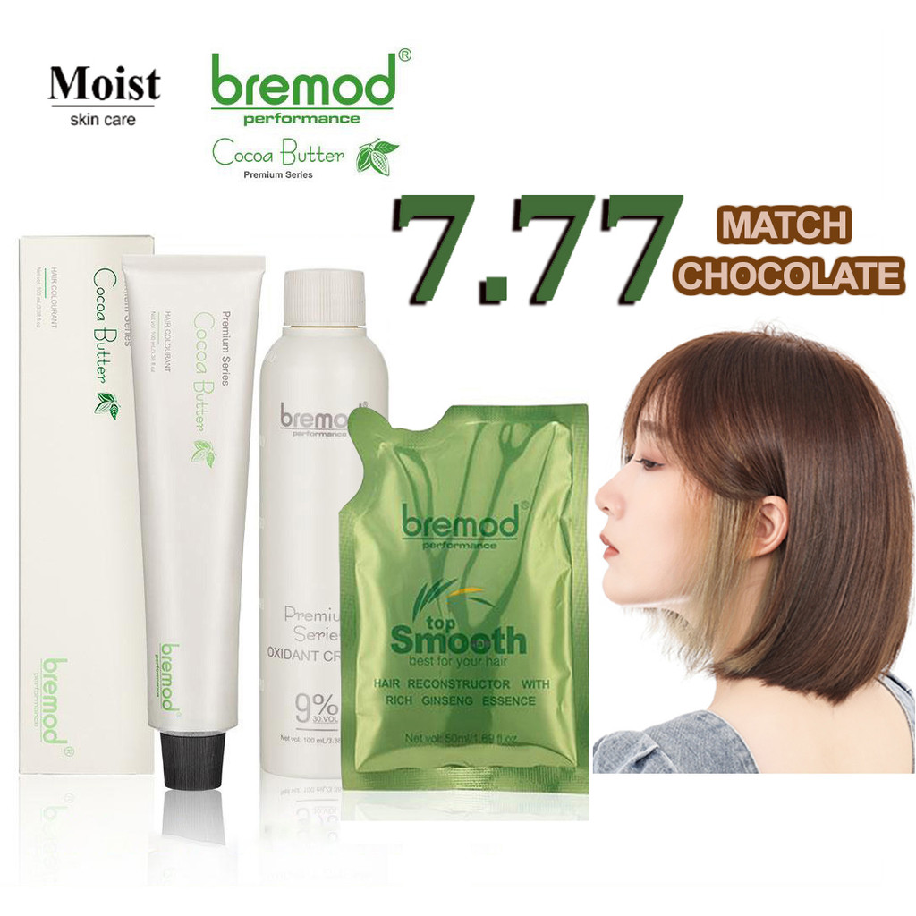 Bremod Hair Color 7.77 Matcha Chocolate 100ml Oxidizer 100ml No Bleach ...