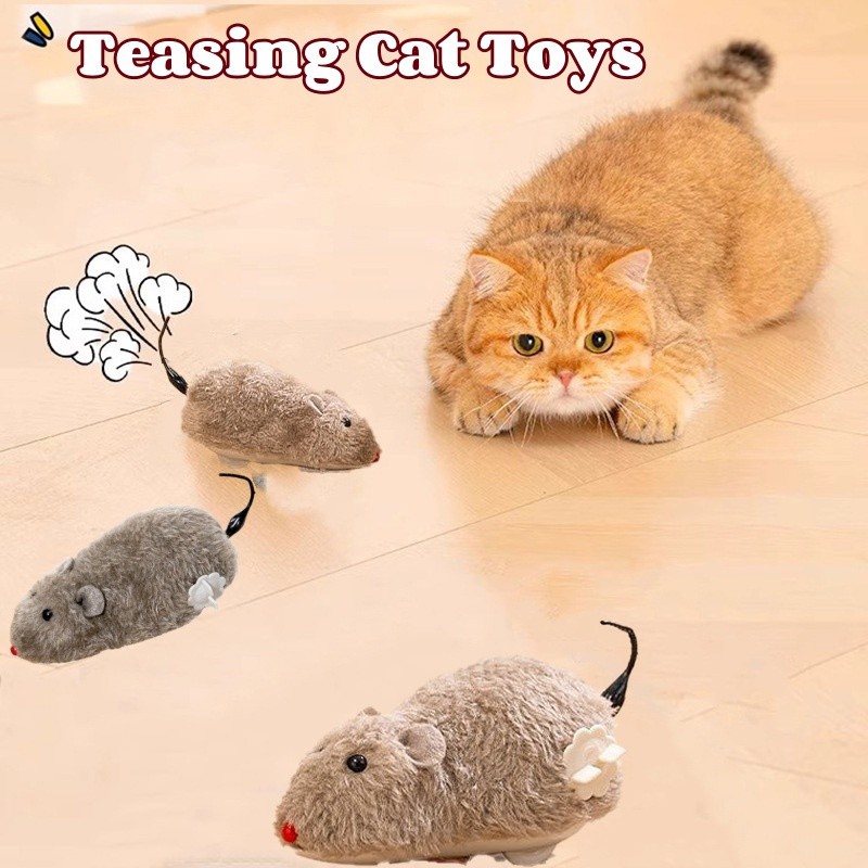 Teasing Cat Toys Plush Chain Little Mouse Clockwork Toy Jumping Squeaky ...