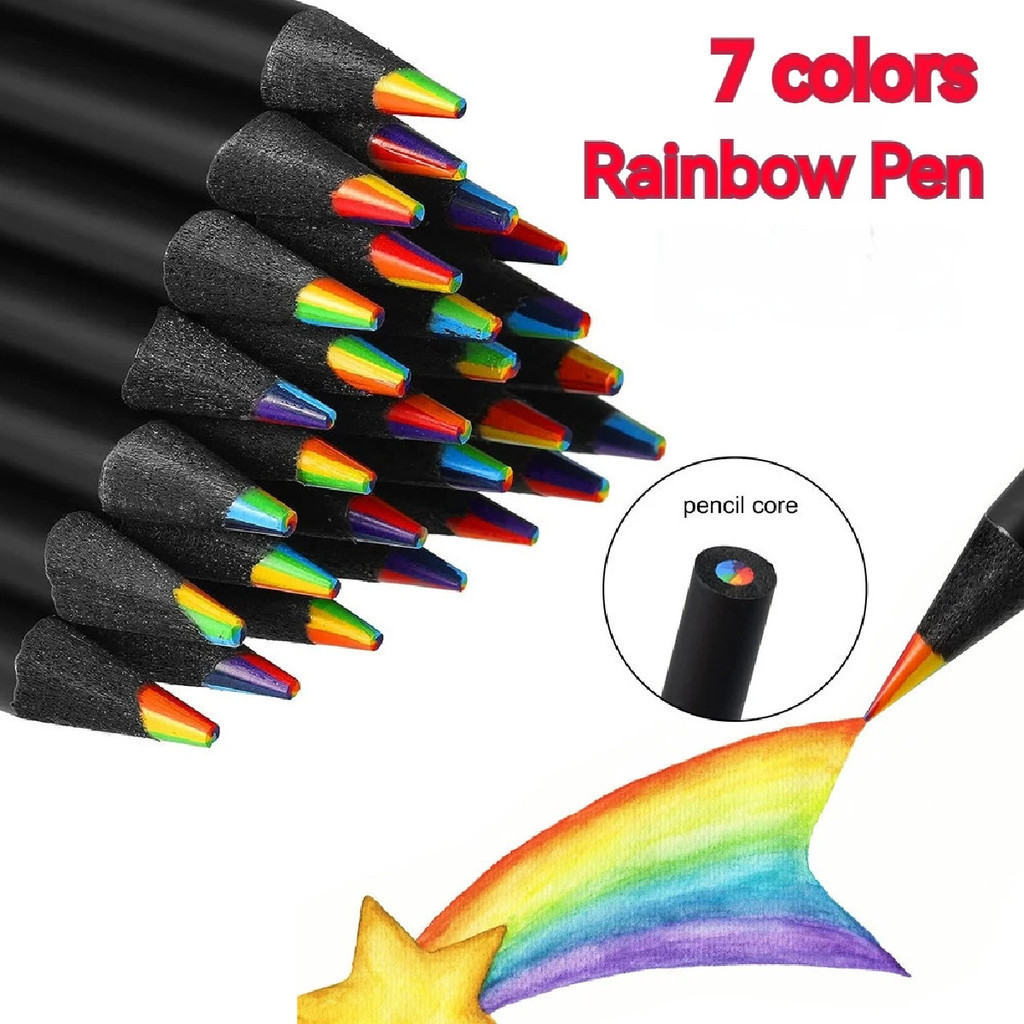 12 Pcs Rainbow Colored Pencil Set 7 in 1 Mixed Color for Drawing Art ...
