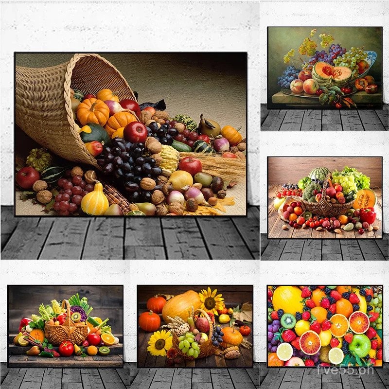 Nordic Basket Fruit and Vegetable Poster, Colorful Food Wall Art ...