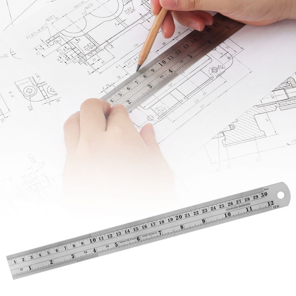12 Inch Straight Steel Ruler for Woodworking / Office / Study with ...