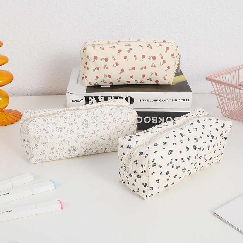 Creative Cream Floral Pencil Case Large Capacity Stationery Storage ...