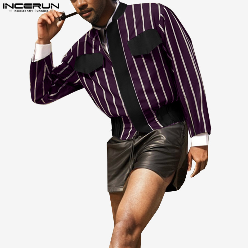 INCERUN Men Vintage Fashion Personalized Stripe Design Long Sleeve ...