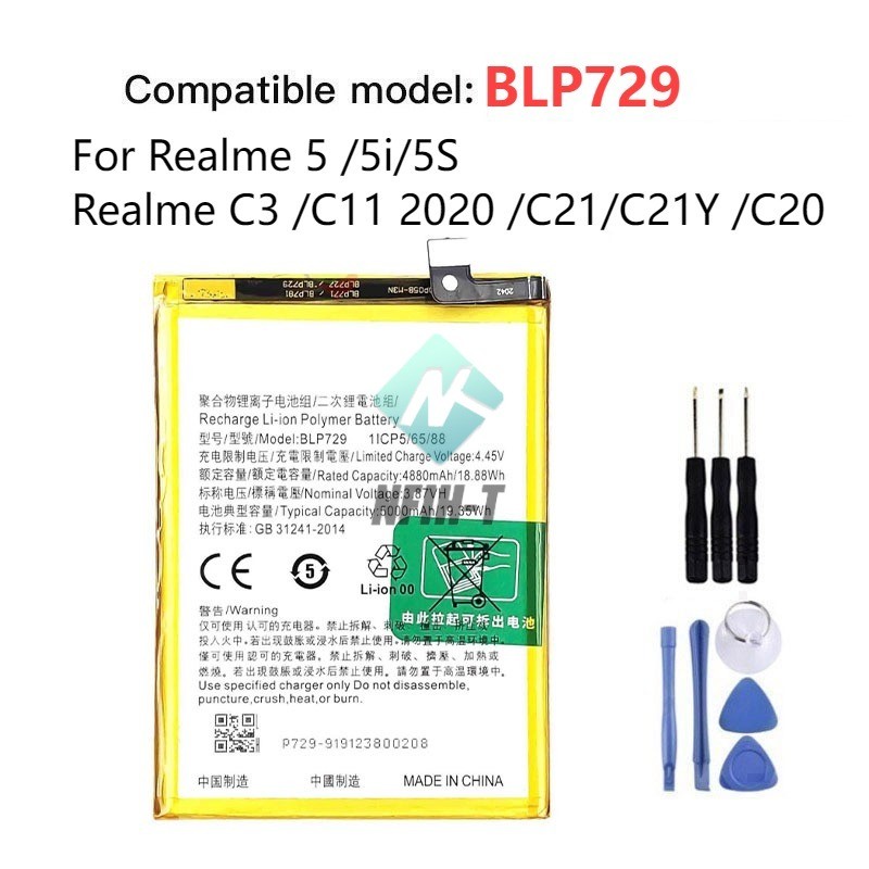 Realme 5 5i 5s C3 C11 2020 C11 2021 C21 C21Y C20 Battery BLP729 Battery ...