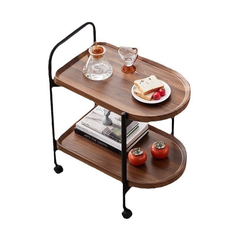 Nordic Modern Minimalist Small Tea Table with Wheels Movable Walnut ...