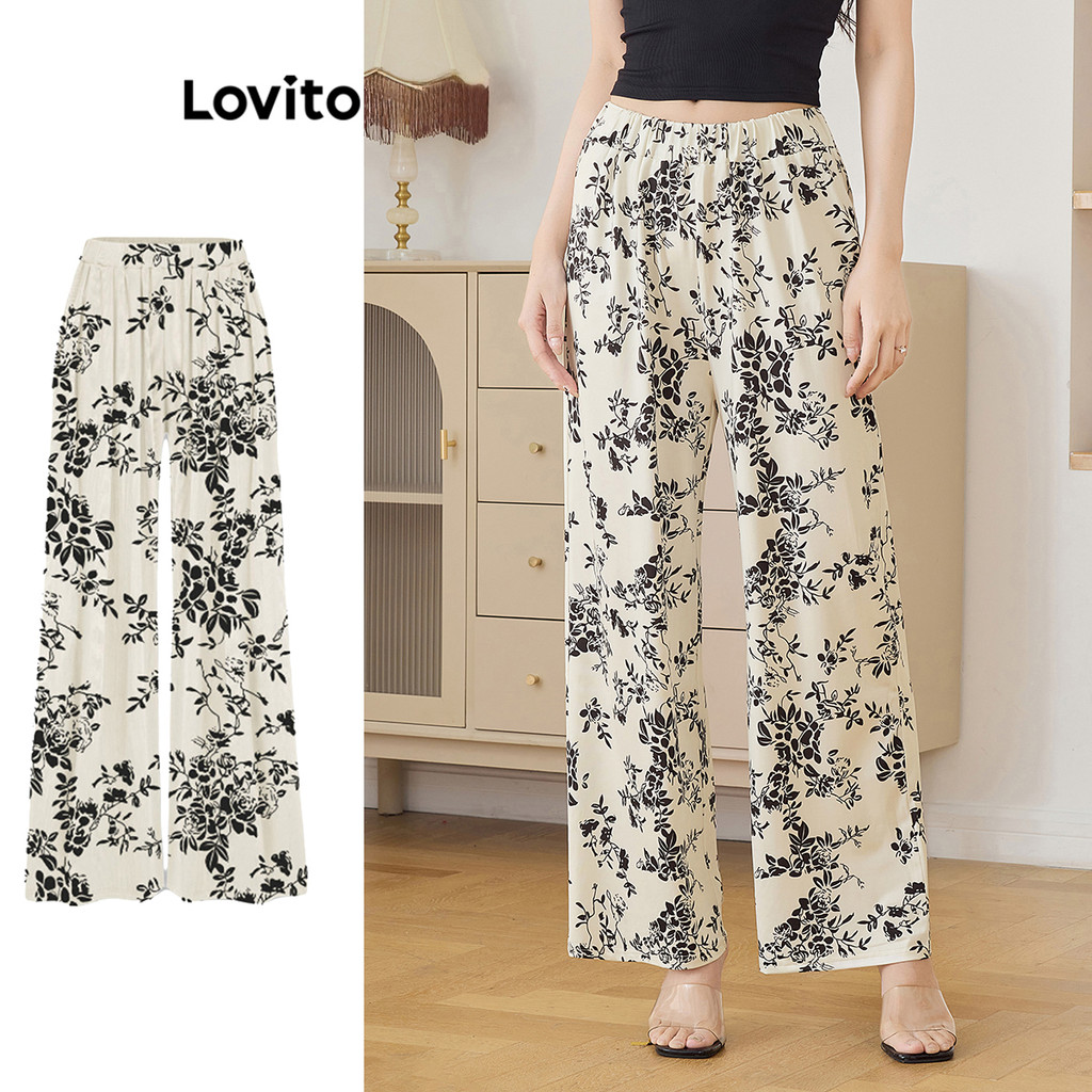 Lovito Women Boho Floral Pattern Pants L108ED444 | Shopee Philippines