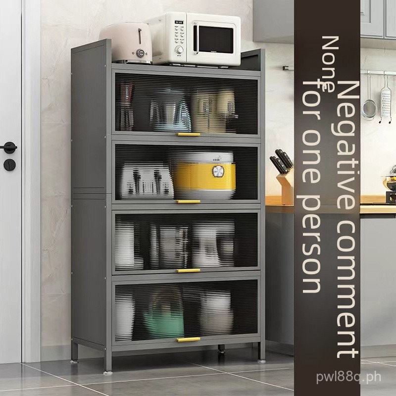Kitchen Floor-Standing Multi-Layer Storage Rack with Door, Microwave ...