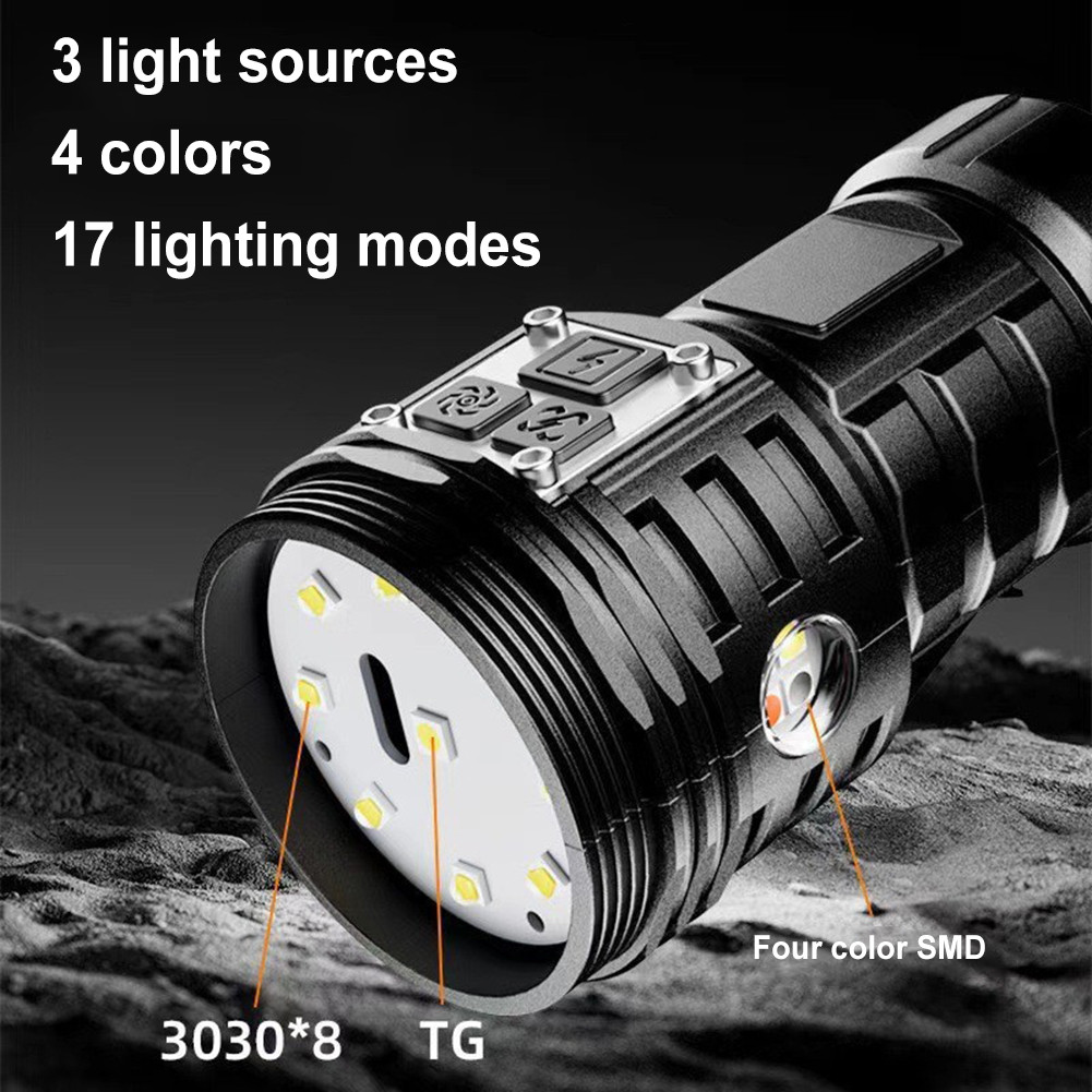 LED Powerful Inspection Flashlight USB Rechargeable Power Display for ...