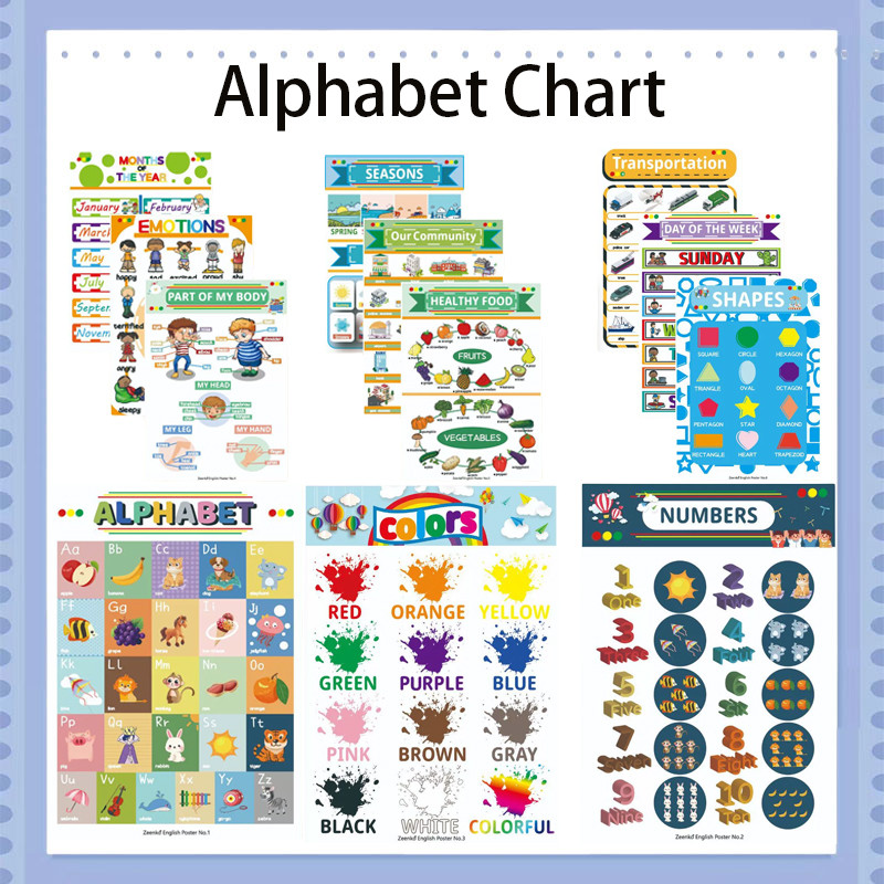 12 Pack Fun Alphabet Wall Charts For Kids Cartoon English Learning ...