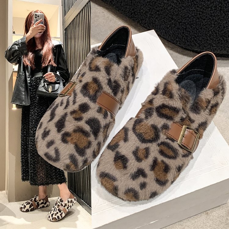Fashion Winter Leopard Print Slip-on Leisure Pumps Female | Shopee ...
