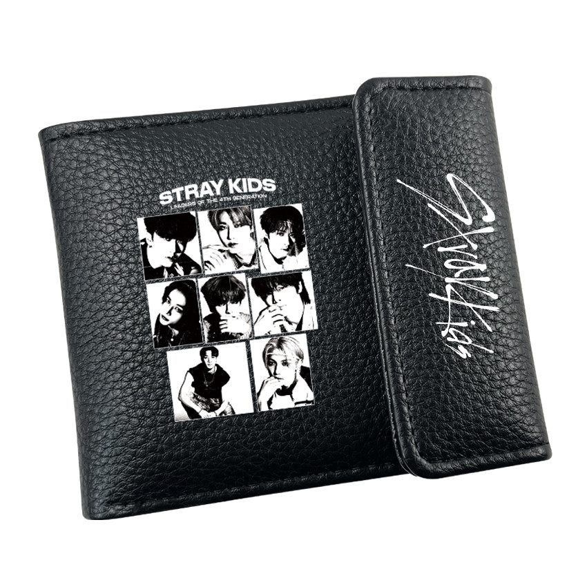 Stray Kids Cartoon Black Printed PU Leather Student Short Wallet Youth ...