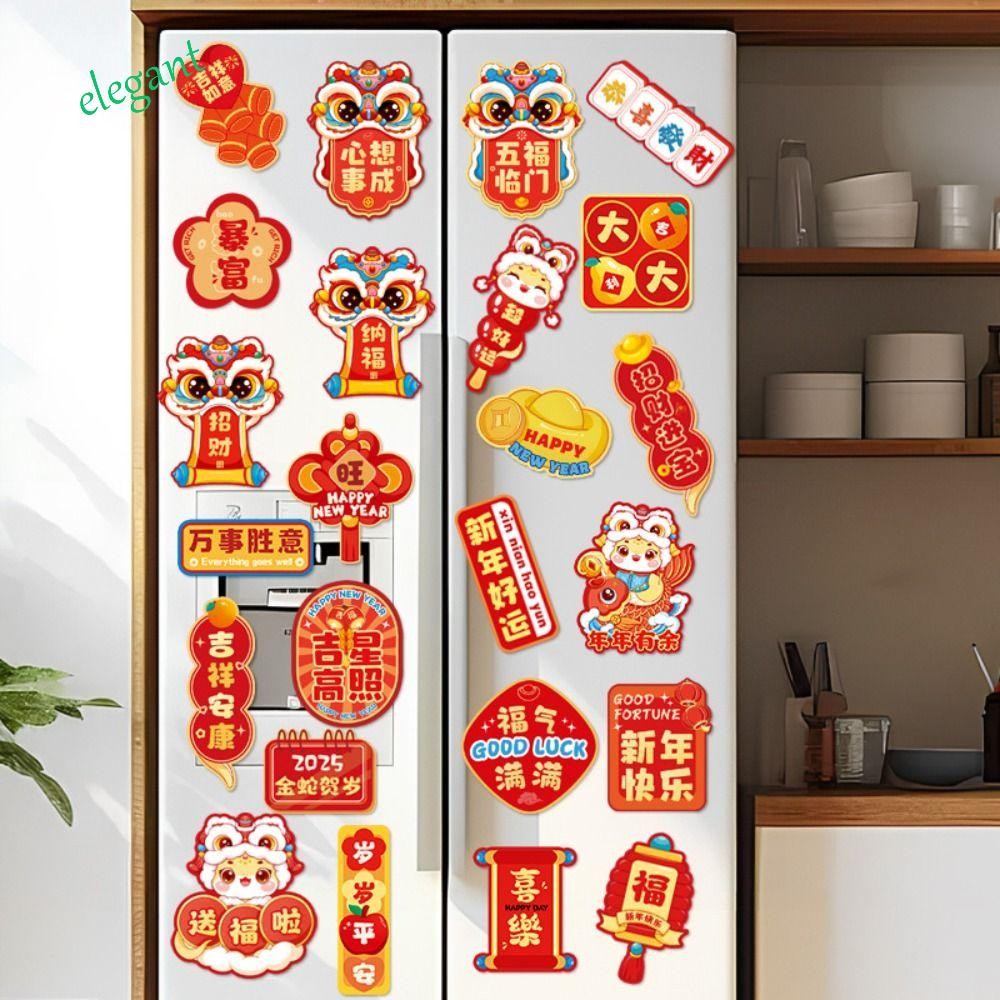 ELEGANT 6pcs Chinese New Year Fridge Magnets, Cartoon Traditional 2025 ...