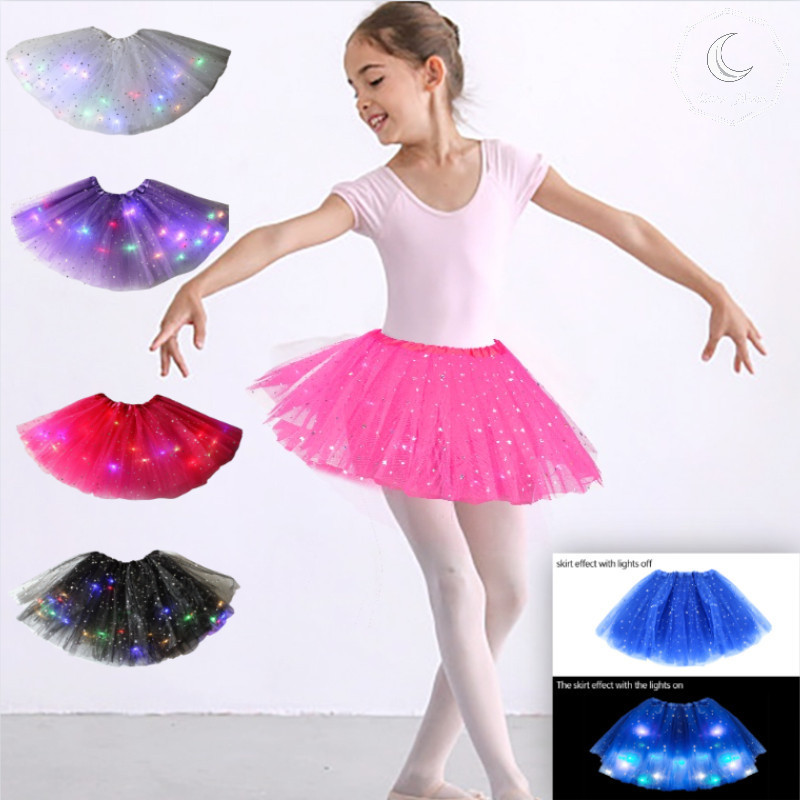 Girls Sequin Tutu Skirt Party Cosplay Costume with LED Light Ballet ...