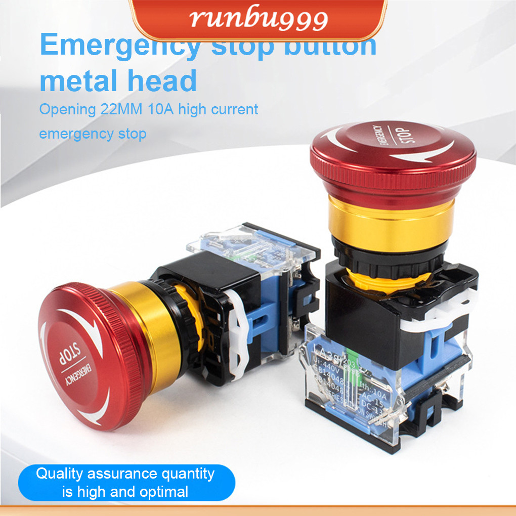 22mm 10A Metal Emergency Stop Pushbutton Switches Self-Locking For Start Emergency Stop Push ...