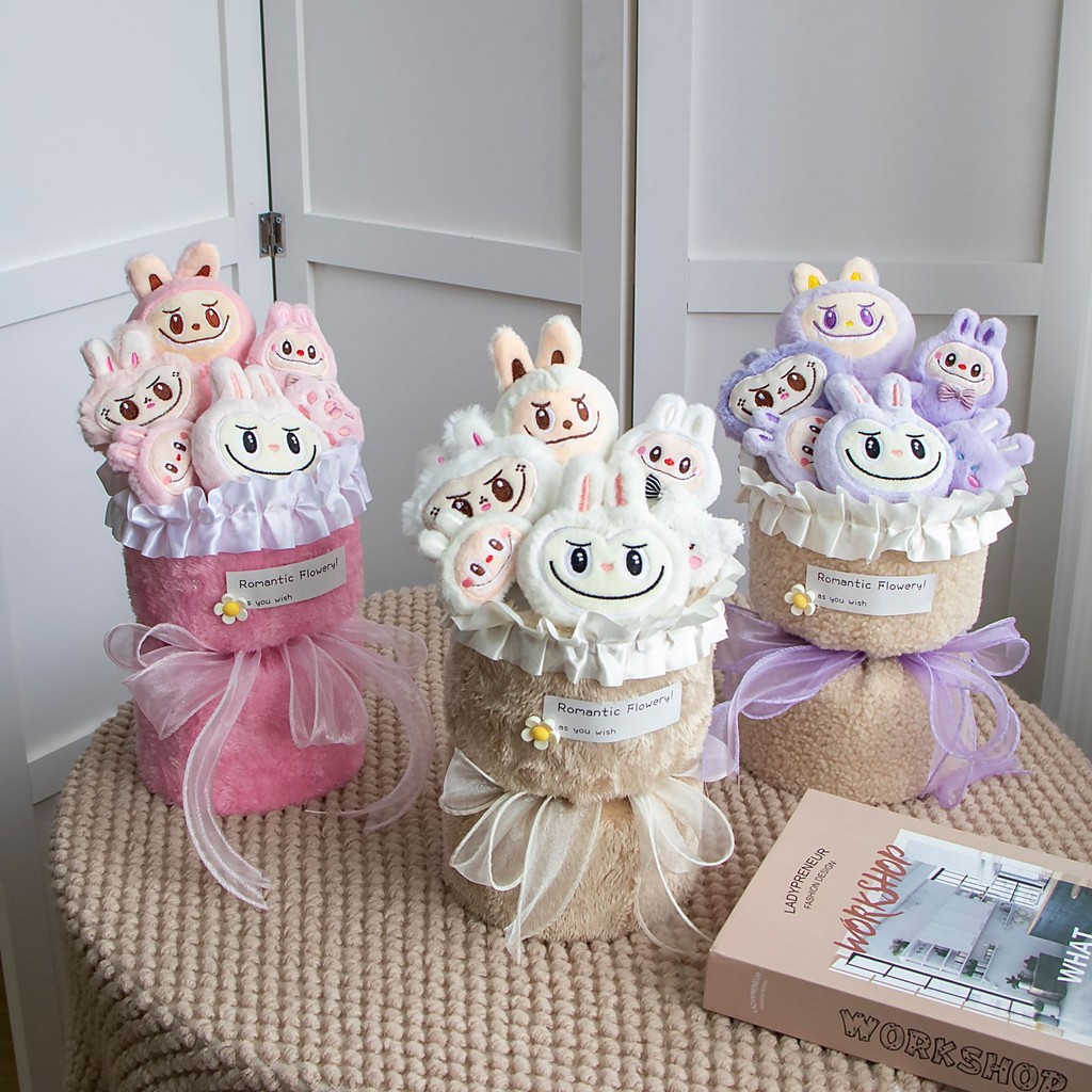 Cartoon Plush Flower Bouquet Cute Labubu Plush Doll Bouquet Fluffy ...