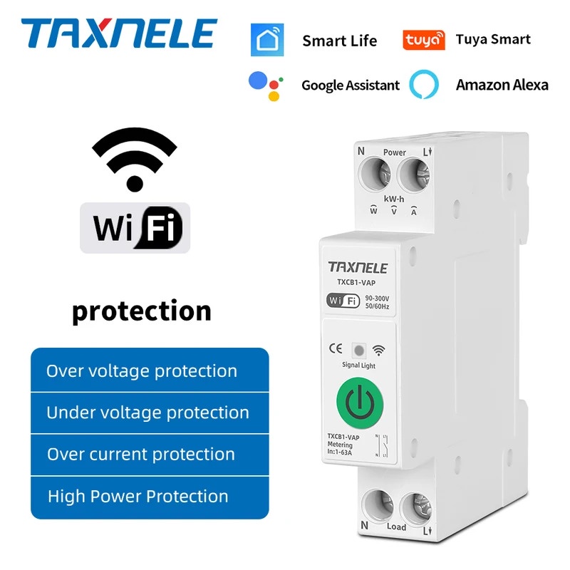 Smart Life TUYA WiFi MCB Circuit Breaker Power Metering Over Current Under Voltage Protect 1-63A ...