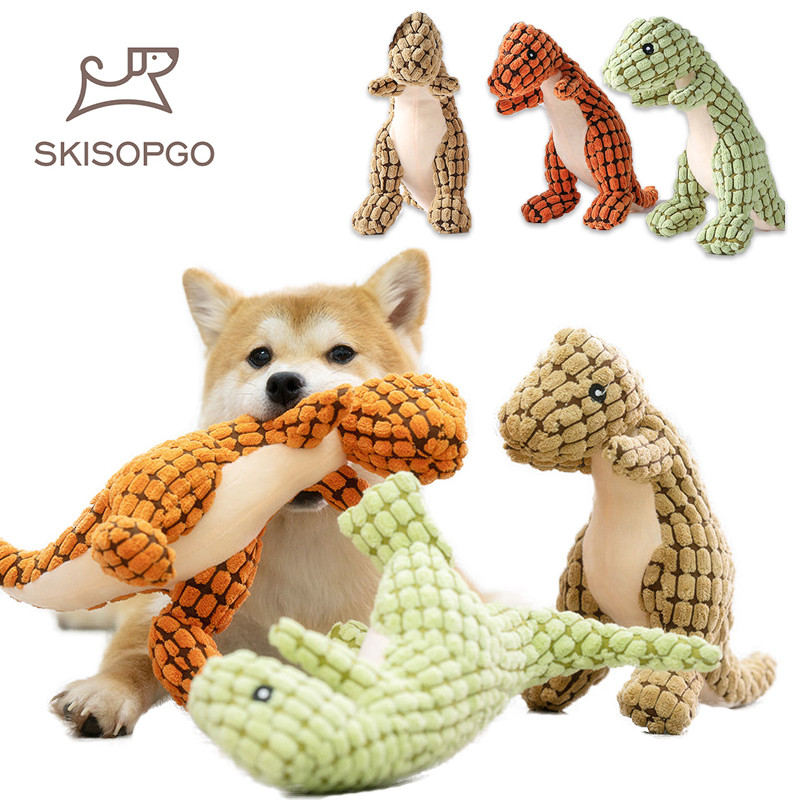 Skisopgo Pet Chewing Toy Dinosaur Shape Plush Chew Molar Squeaky Toys ...