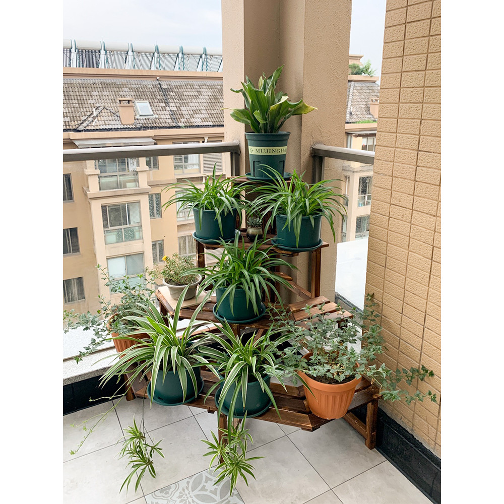 Anticorrosive Wood Balcony Corner Flower Stand Outdoor Triangle Floor ...