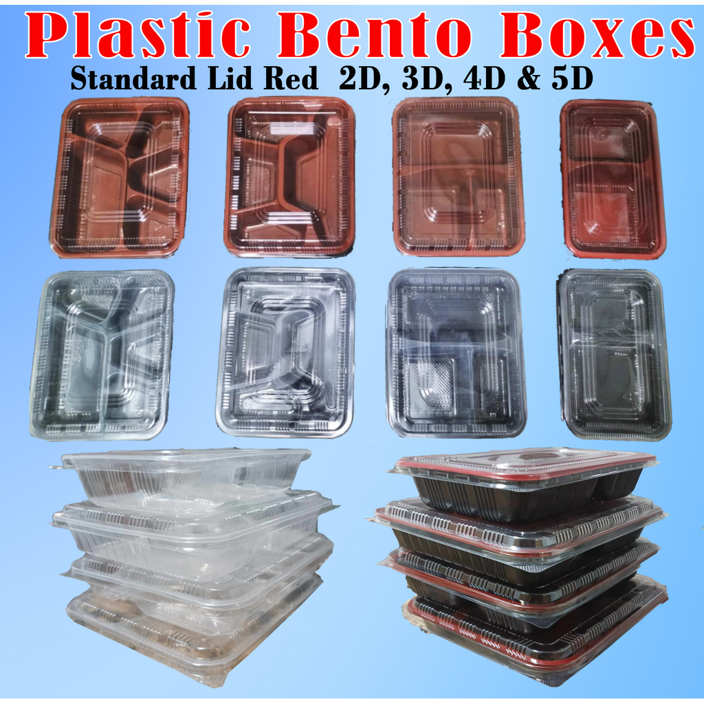 50pcs per pack Thick or Thin Lids Red / Clear Bento Box 2, 3, 4 and 5 ...