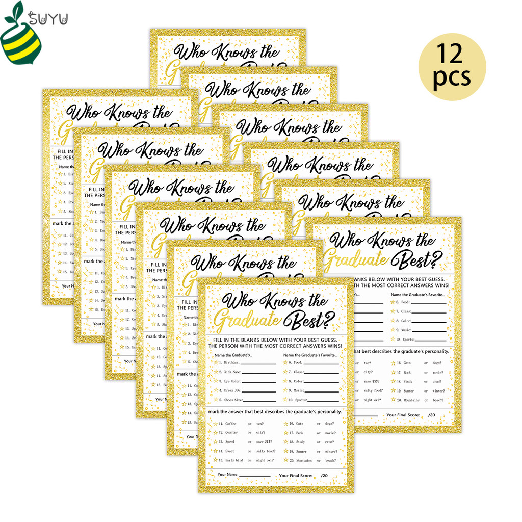 12 Pcs Graduation Party Game Cards White and Gold Foil Game Cards Who ...