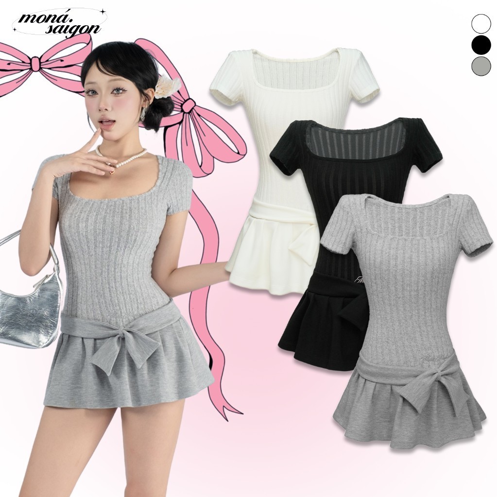 [Free protective pants] Women's dress Mona Body hugging square neck ...