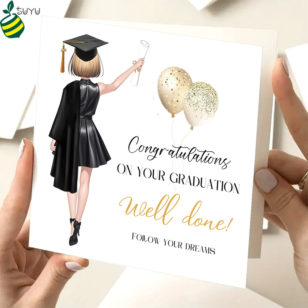 1pc Cute Graduation Card with Envelope - Graduation Cap & Diploma ...