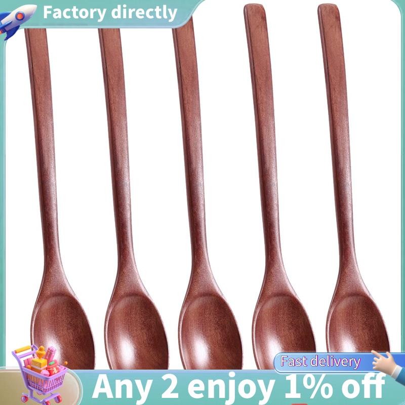 LU-Spoons Wooden Soup Spoon 5 Pieces Eco Friendly Tableware Natural ...