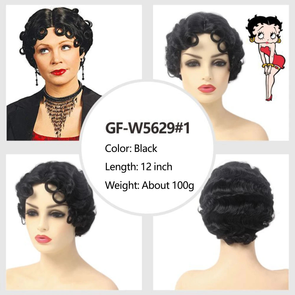 BettyBoop Short Curly Finger Wave Wigs With Oblique Bangs 1920s Retro ...