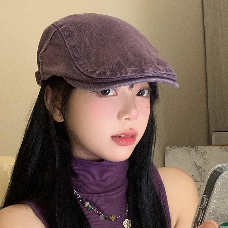 Hat Retro Purple Denim Forward Hat Female Japanese Style All-Match face ...