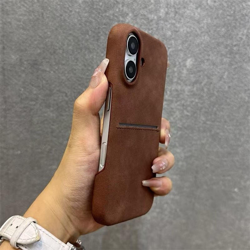 Luxury Frosted Half-pack Edge Band Card Leather Phone Case for iPhone ...