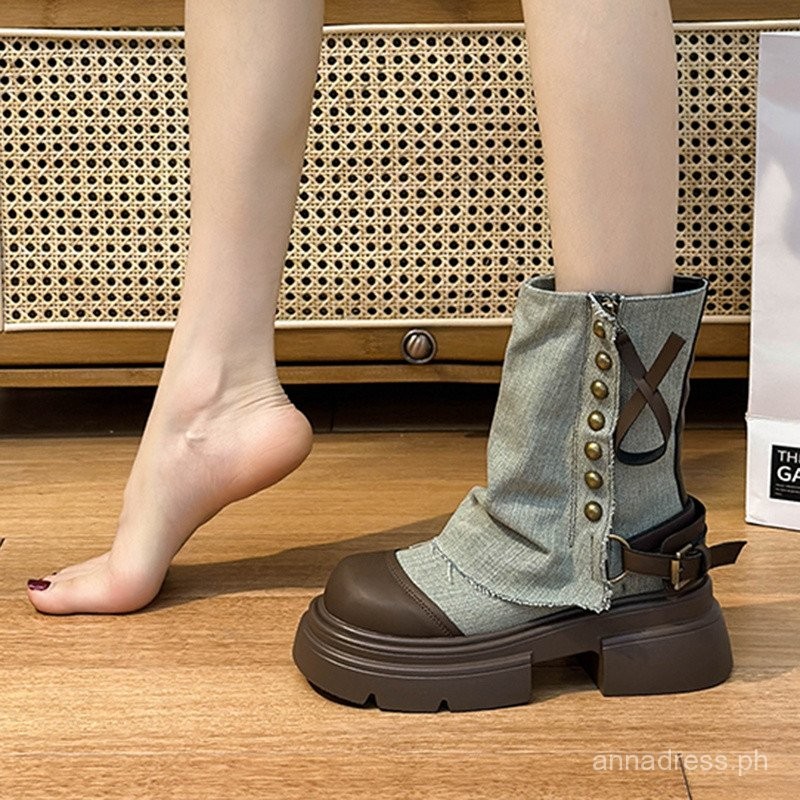 Chunky Heel Martin Boots British Style Booties Platform ankle boots ...