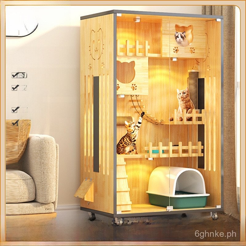 Wooden Cat Cage Pet Shop Cat Cabinet with Wheels Cat Villa Cattery Cat ...