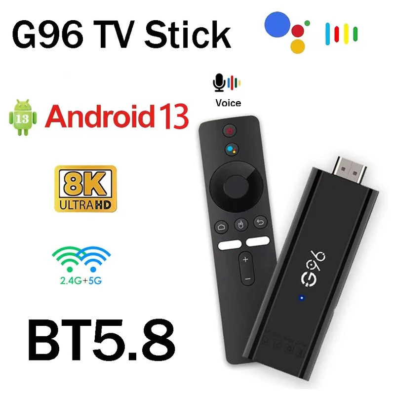 G96 ATV TV Stick Android 13.0 HD 8K 4K HDR10 Smart TV Stick Voice Assistant Portable Streaming ...