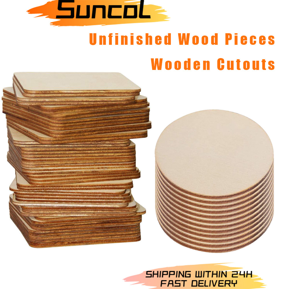 5/6/8/10cm Unfinished Basswood Sheet Blank Square & Round Wood Slices ...