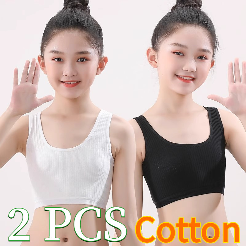 2PCS Cotton Bra For Teens Crop Top For Teens Sports Bra For Girls Baby ...