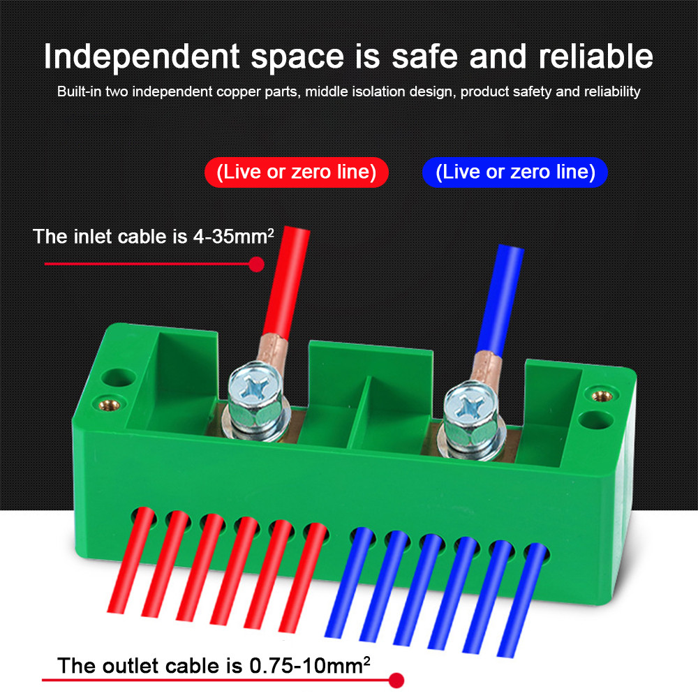 Single Phase 60A 2 IN 4/6/8/12 Out Wire Terminal Box Connector Block ...