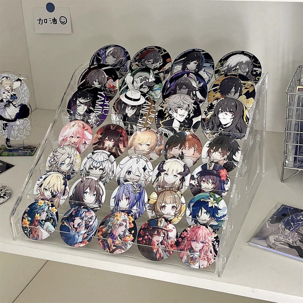 Anime Badge Display Rack - Easy Clip Lock Design, Clear Multi-Tier Step ...