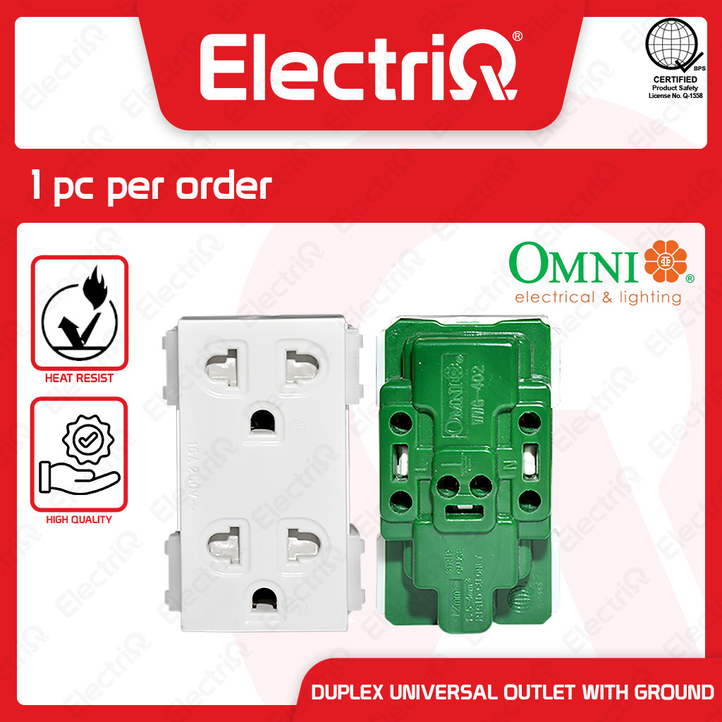 Electriq | Omni Duplex Universal Outlet with Ground (16A/250V~) -WWG ...