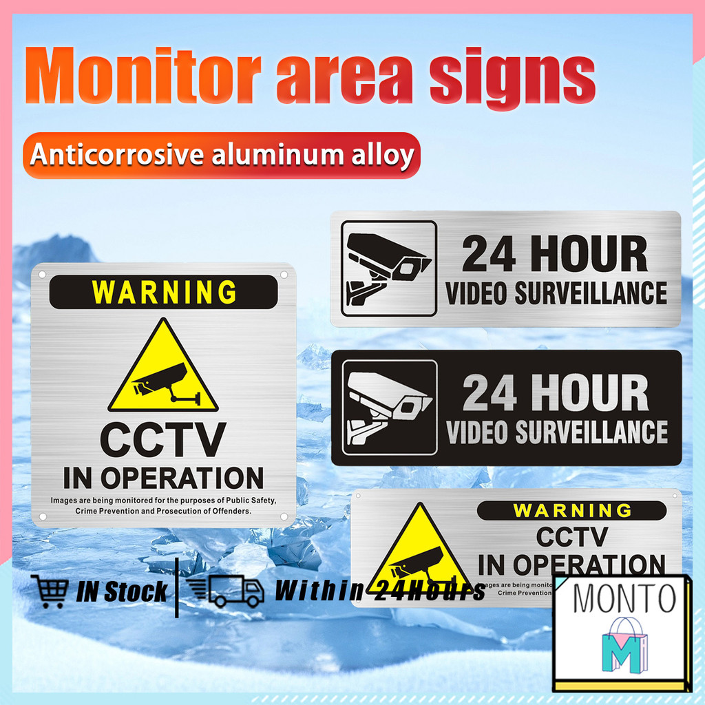 Aluminum Alloy CCTV Warning Sign Heavy Duty 24 Hours Video Surveillance ...