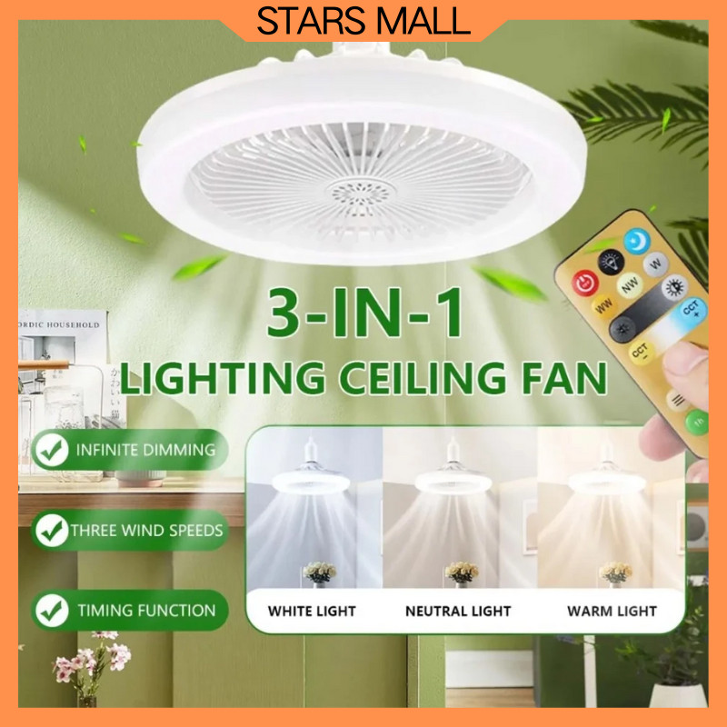 3Colors 30W Ceiling Fan with Light 360° Adjust Bulb Light Ceiling Light ...