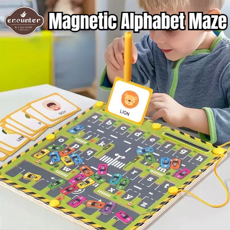 Magnetic Alphabet Maze Toy Parking Lot Spelling Game ABC Conginition ...